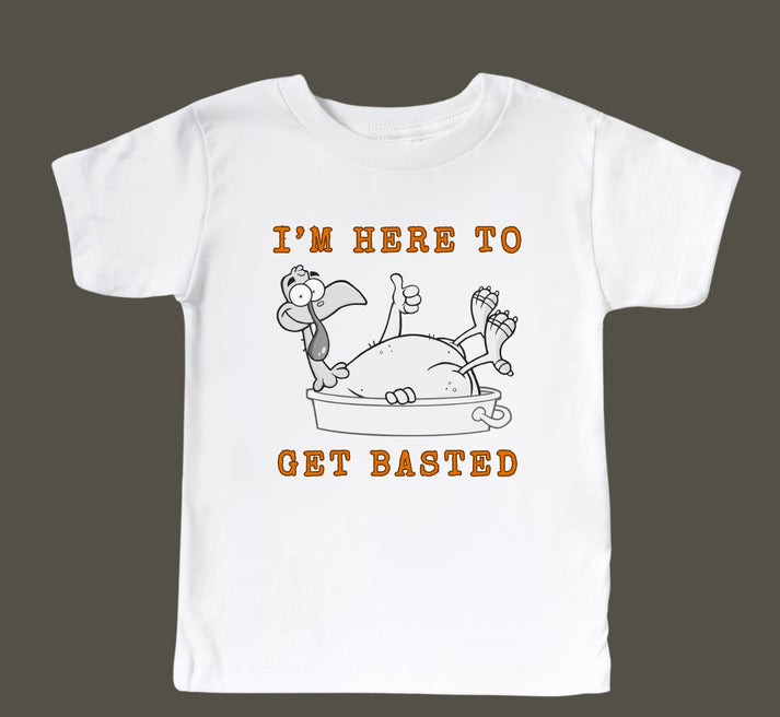 Here To Get Basted - White - Youth Tee – Lil' Crop Tops